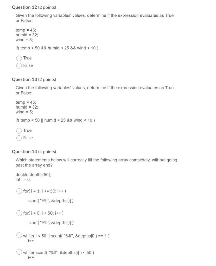Solved Question 12 (2 points) Given the following variables' | Chegg.com