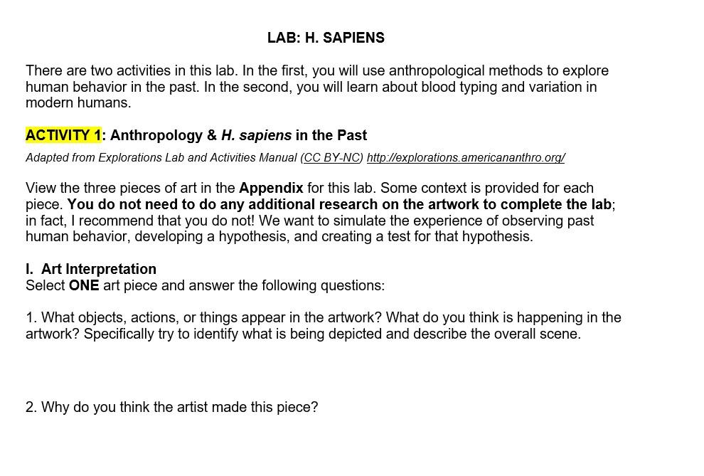 Solved LAB: H. SAPIENS There are two activities in this lab. | Chegg.com