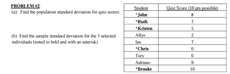 Solved a): Find the population standard deviation for quiz | Chegg.com