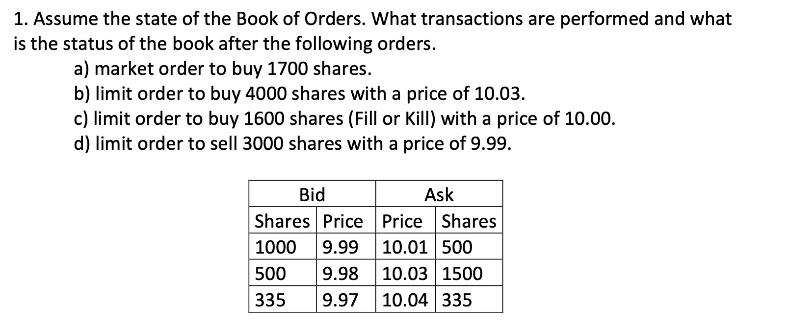Solved Assume the state of the Book of Orders. What | Chegg.com