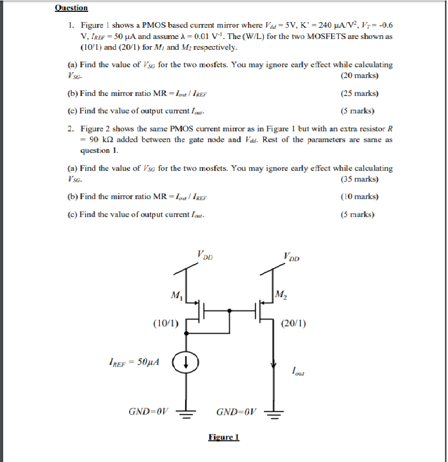 Solved Question 1. Figure 1 shows a PMOS based current | Chegg.com