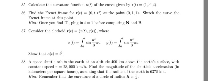 Solved 35. Calculate the curvature function K(t) of the | Chegg.com