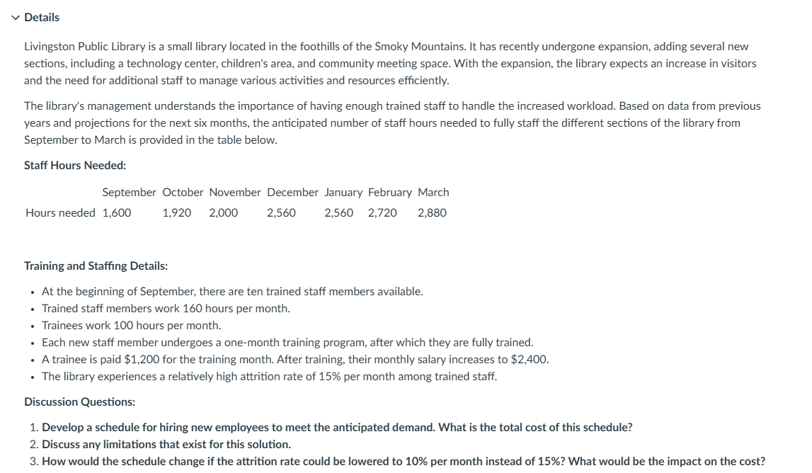 Solved DetailsLivingston Public Library is a small library | Chegg.com