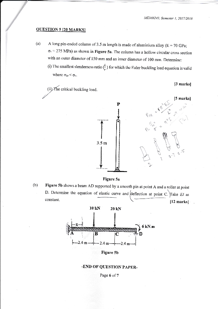 Solved A) A long pin-ended column of3.5 m length is made of | Chegg.com