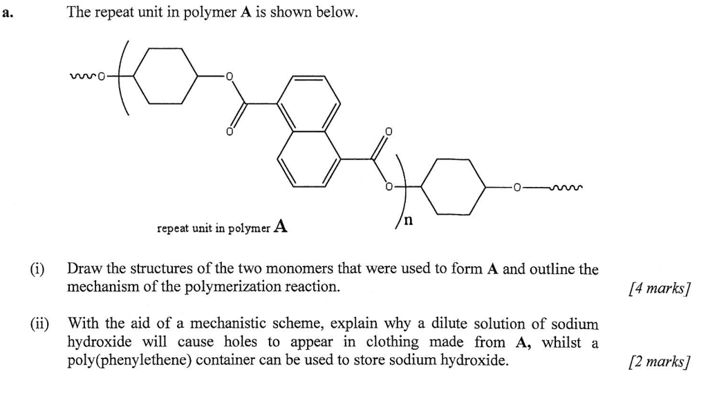 Solved a. The repeat unit in polymer A is shown below. ok | Chegg.com