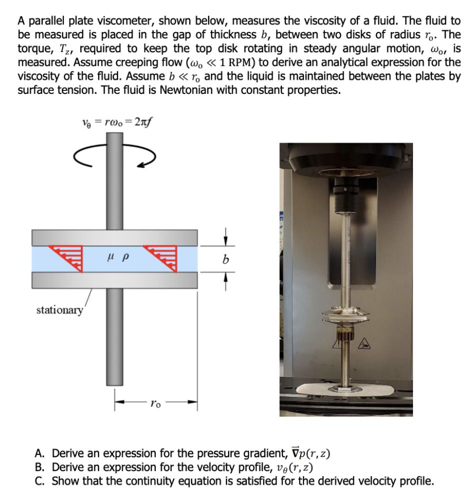 Solved A parallel plate viscometer, shown below, measures | Chegg.com