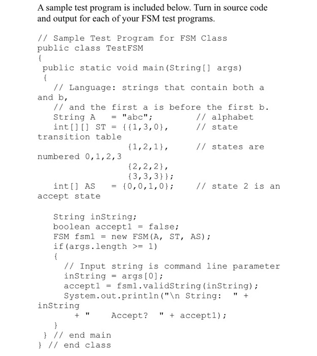 Solved // Finite State Machine Class public | Chegg.com
