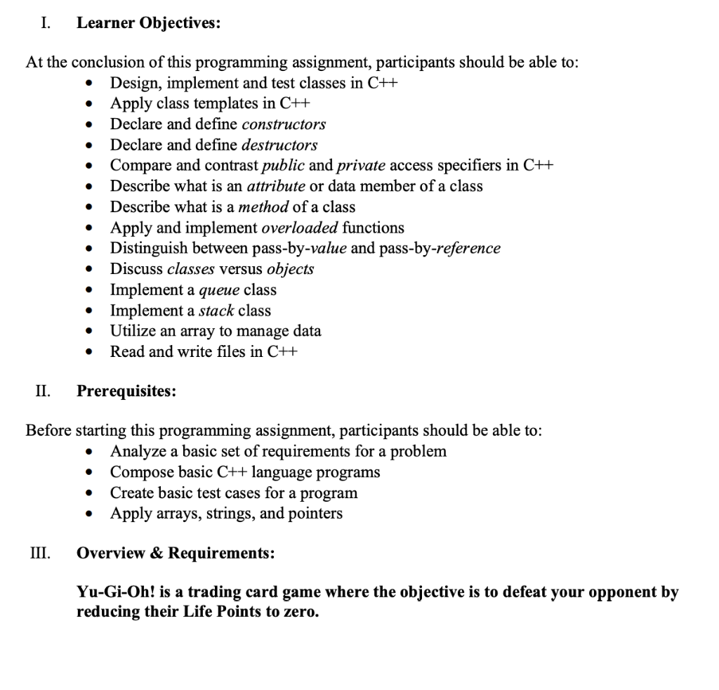 I. Learner Objectives: 0 . . At the conclusion of | Chegg.com