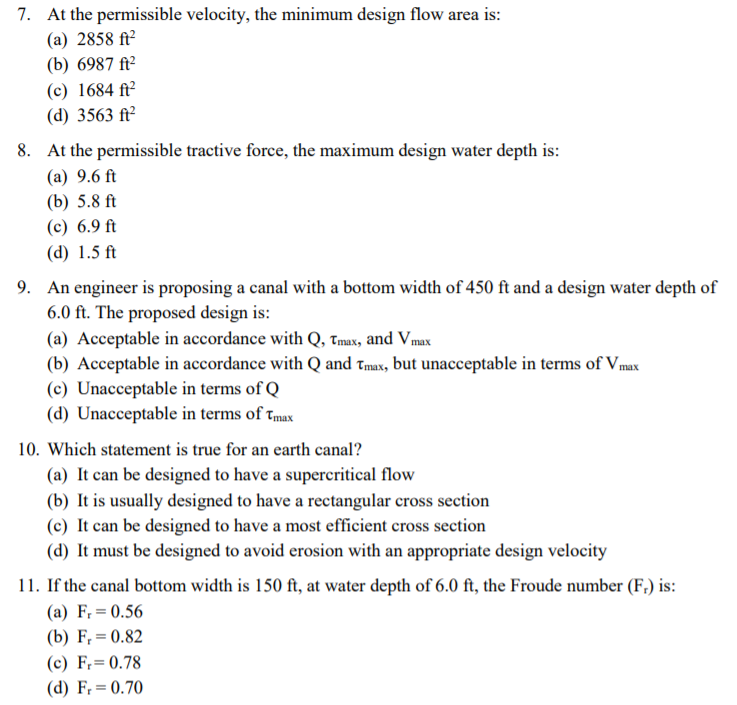 Solved Problem II (Question 7-11): A trapezoidal earth canal | Chegg.com