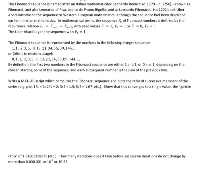 Solved The Fibonacci sequence is named after an Italian | Chegg.com