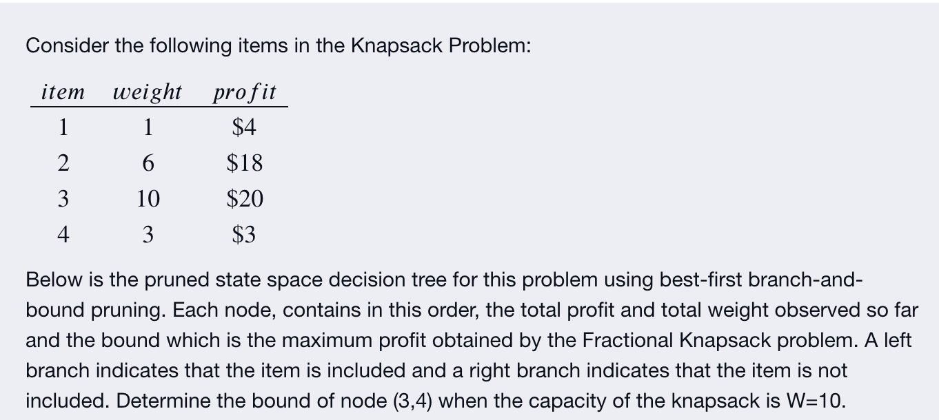 Solved Consider the following items in the Knapsack Problem: | Chegg.com