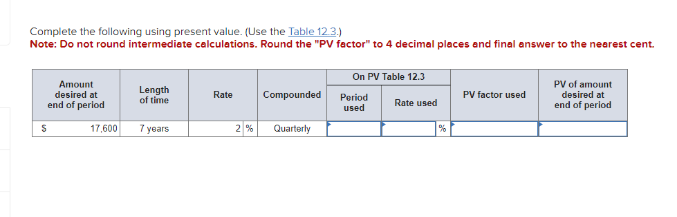 Solved Complete the following using present value. (Use the | Chegg.com