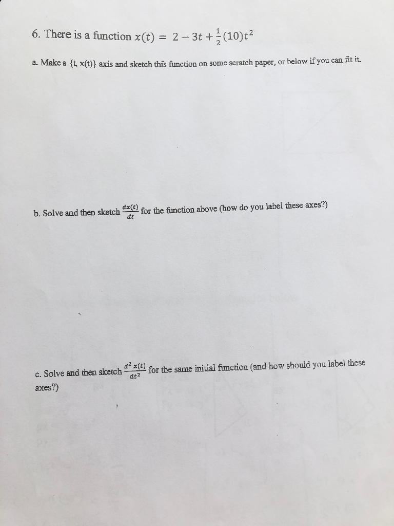 Solved 6. There is a function x(t)=2−3t+21(10)t2 a. Make a | Chegg.com