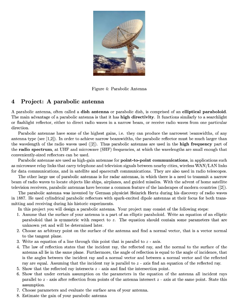 Figure 4: Parabolic Antenna 4 Project: A parabolic | Chegg.com