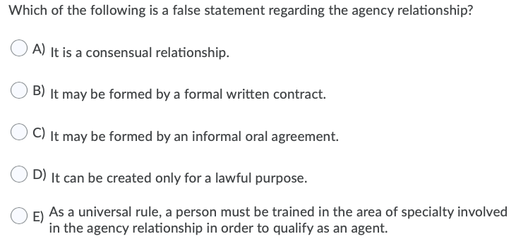 Solved Which of the following is a false statement regarding | Chegg.com