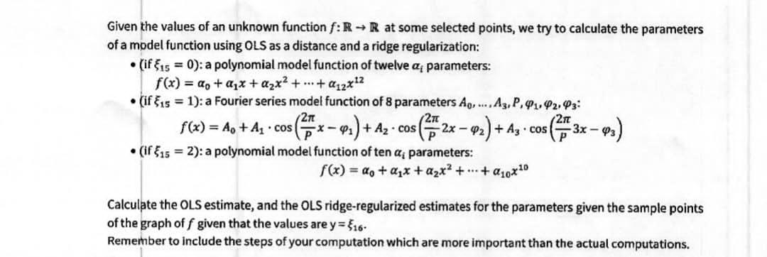 Solved Given the values of an unknown function f:R→R at some | Chegg.com