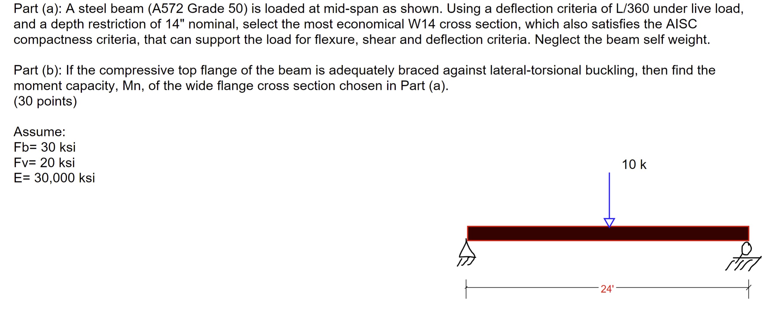 Solved Part (a): A steel beam (A572 Grade 50) is located at | Chegg.com