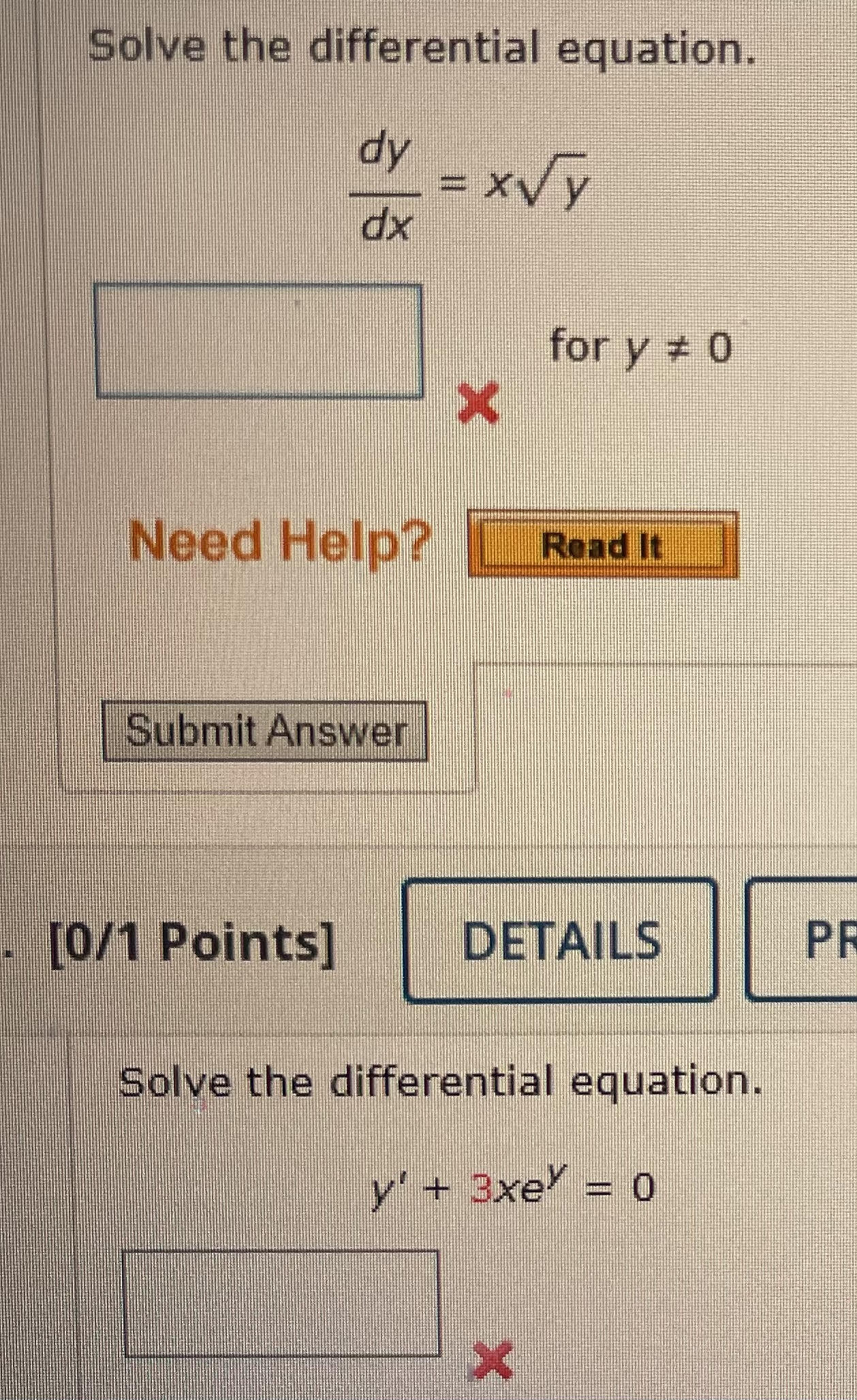 Solved Solve the differential equation. dxdy=xy for y =0 | Chegg.com