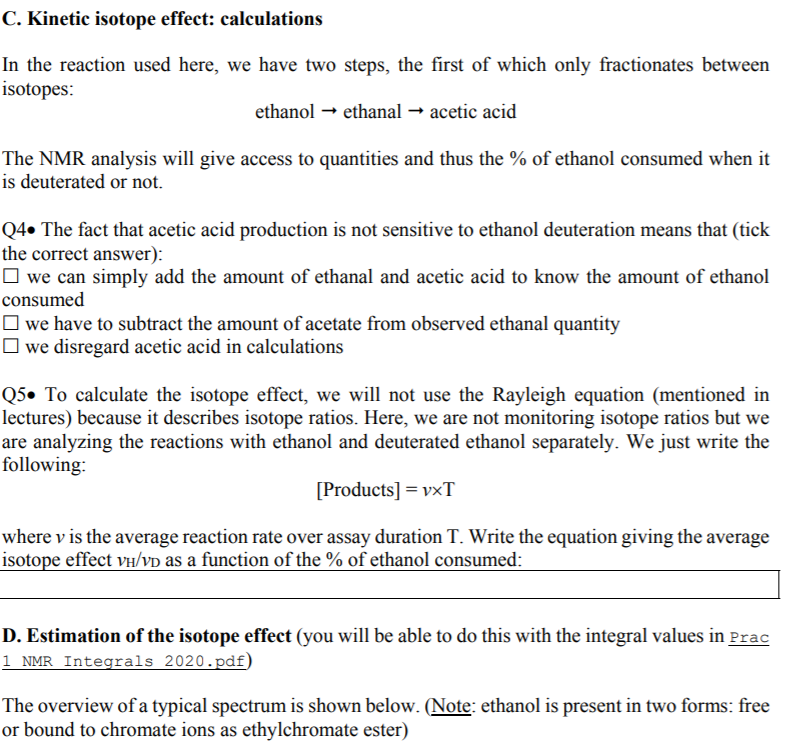 1. Primary kinetic isotope effect on ethanol | Chegg.com