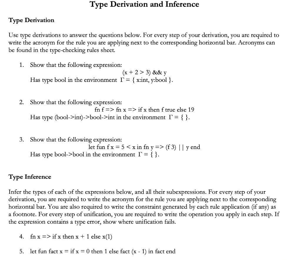 Solved Type Derivation and Inference Type Derivation Use | Chegg.com