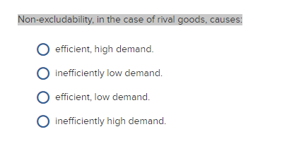 Solved Non-excludability, in the case of rival goods, | Chegg.com