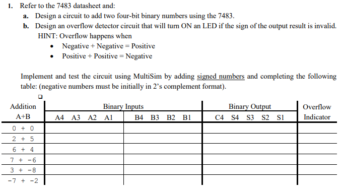 Solved 1. Refer to the 7483 datasheet and: a. Design a | Chegg.com