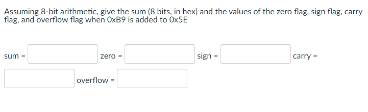 Solved Assuming 8 -bit arithmetic, give the sum ( 8 bits, in | Chegg.com