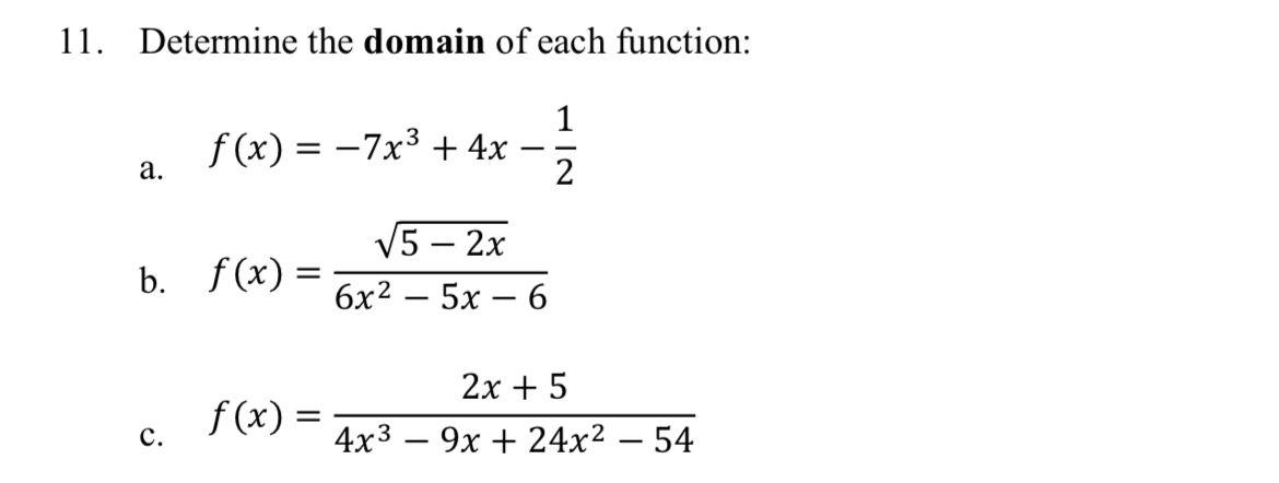 Solved 11. Determine the domain of each function: a. | Chegg.com