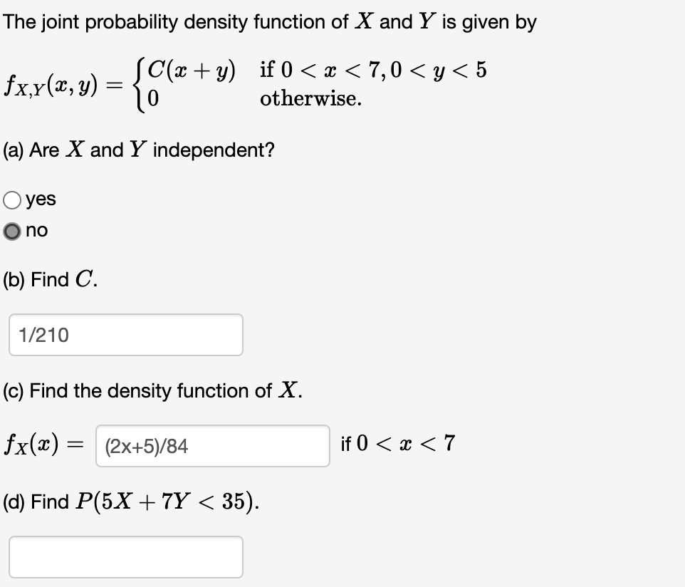 Solved The joint probability density function of X and Y is | Chegg.com