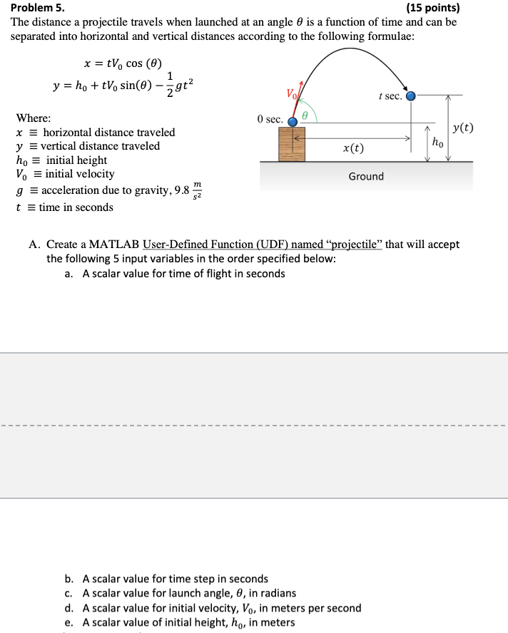 Solved Problem 5. (15 points) The distance a projectile | Chegg.com
