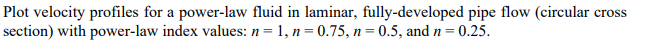 Solved Plot velocity profiles for a power-law fluid in | Chegg.com