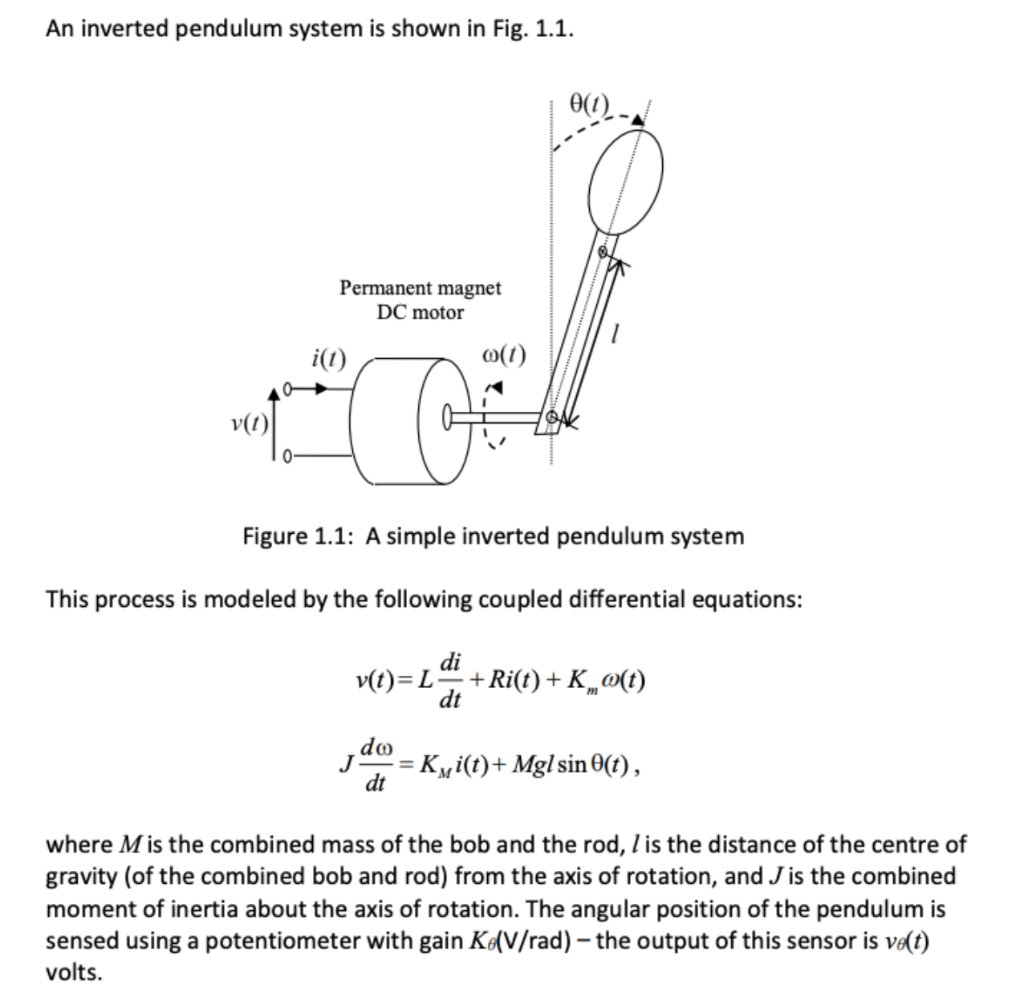 Solved An inverted pendulum system is shown in Fig. 1.1. | Chegg.com