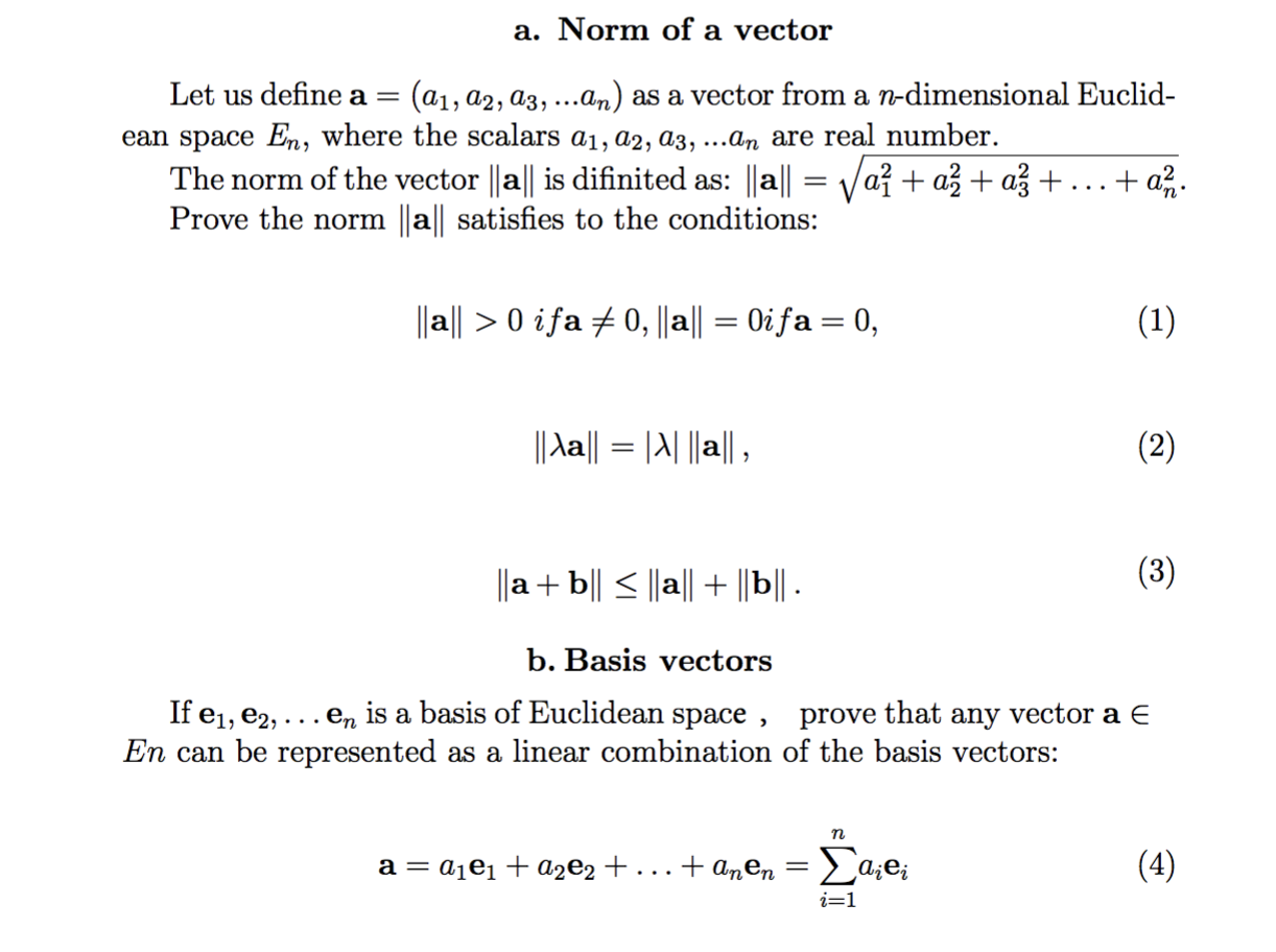 Solved a. Norm of a vector Let us define a= (a1, A2, A3, | Chegg.com