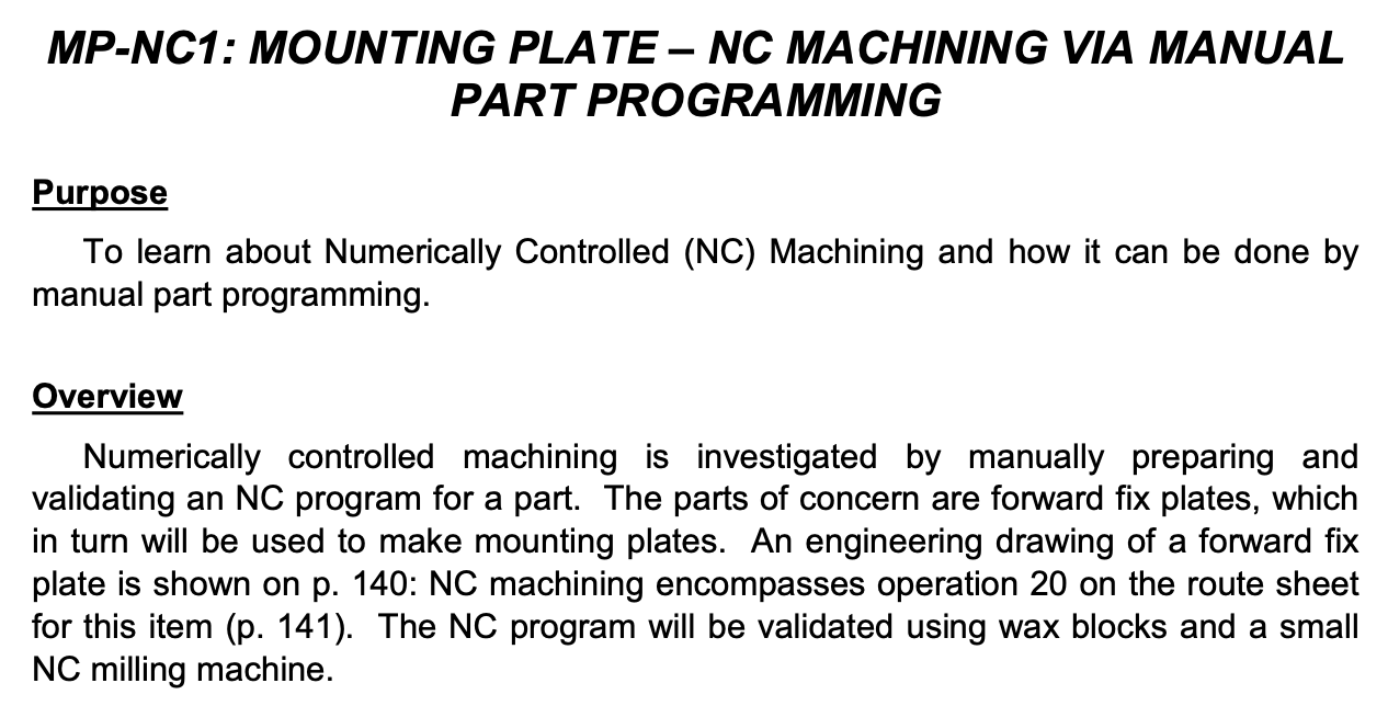 MP-NC1: MOUNTING PLATE - NC MACHINING VIA MANUAL PART | Chegg.com