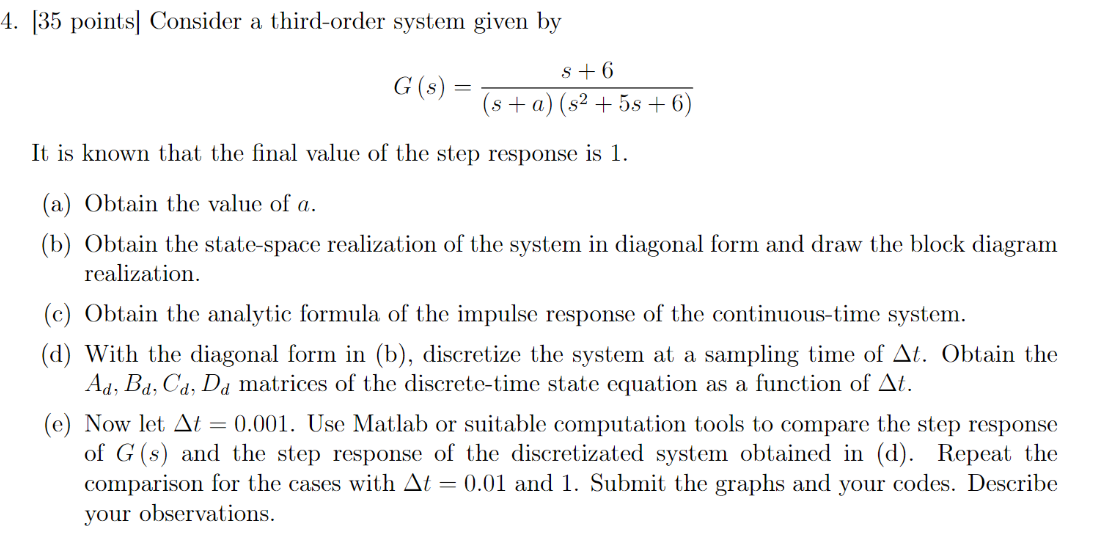 4. [35 points] Consider a third-order system given by | Chegg.com