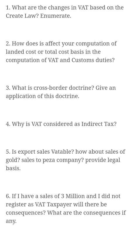 Solved 1. What are the changes in VAT based on the Create | Chegg.com