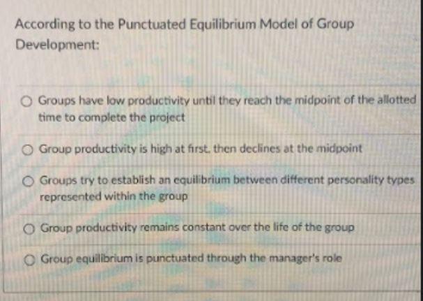 Solved According to the Punctuated Equilibrium Model of | Chegg.com