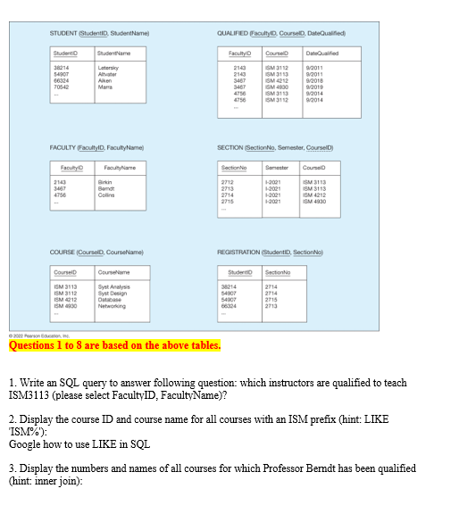 Solved Questions 1 to 8 are based on the above tables. 1. | Chegg.com