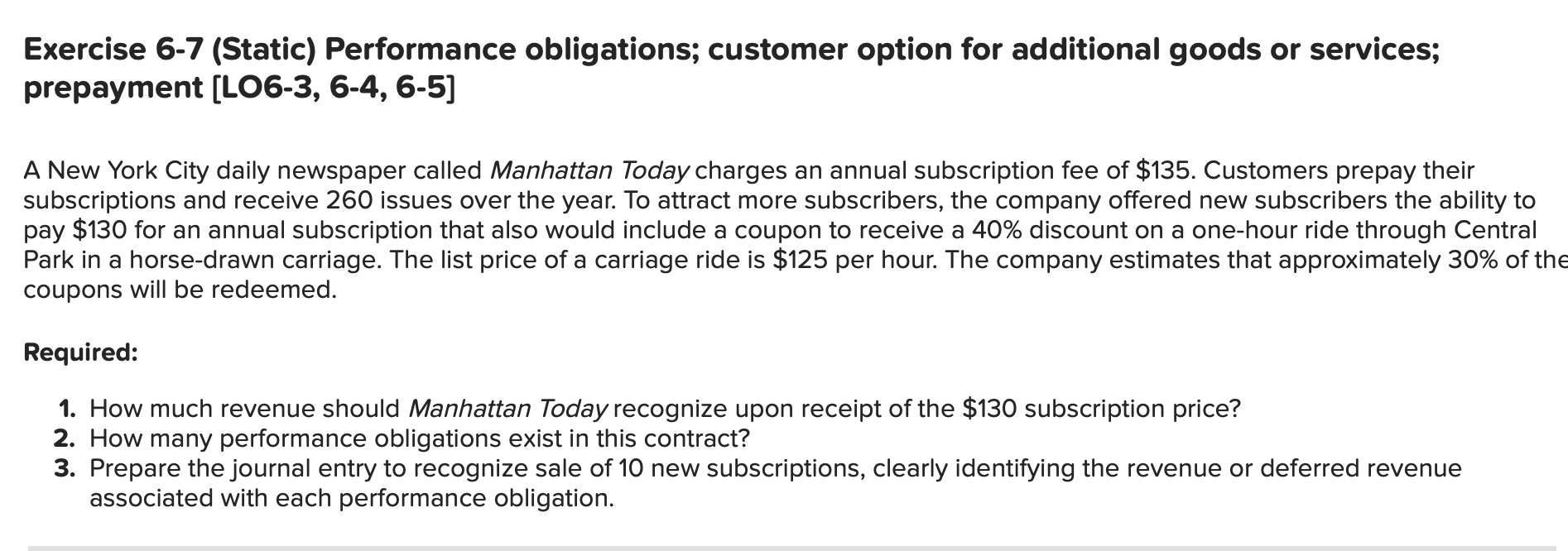 Solved Exercise 6-7 (Static) Performance obligations; | Chegg.com