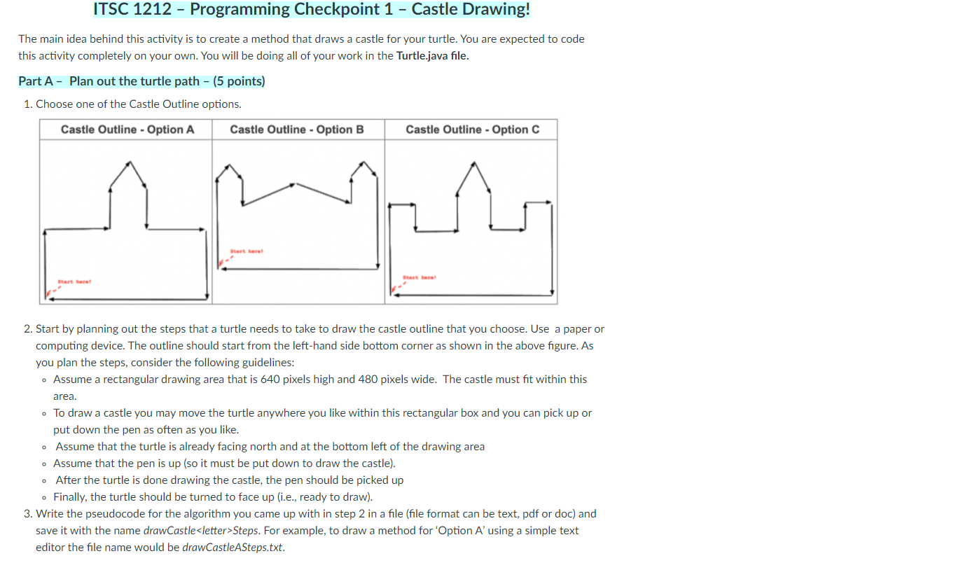 ITSC 1212 - Programming Checkpoint 1 - Castle | Chegg.com