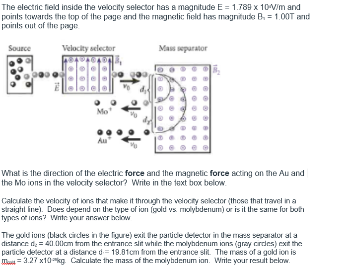 Solved The electric field inside the velocity selector has a | Chegg.com