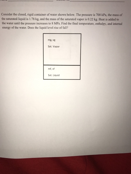 Solved Consider the closed, rigid container of water shown | Chegg.com