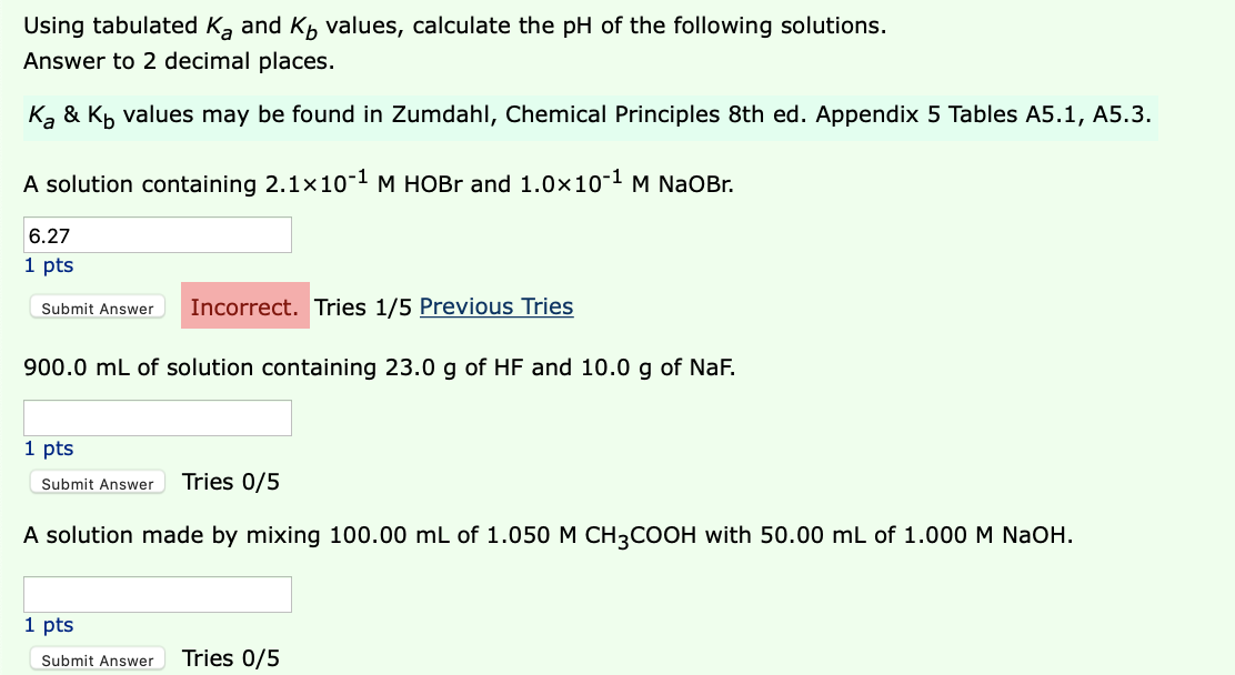 Solved Using tabulated Ka and Ky values, calculate the pH of | Chegg.com