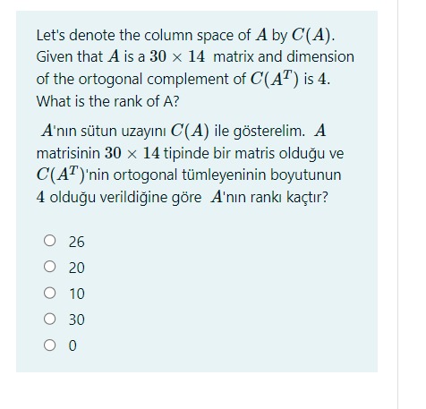 Let's denote the column space of A by C(A). Given | Chegg.com