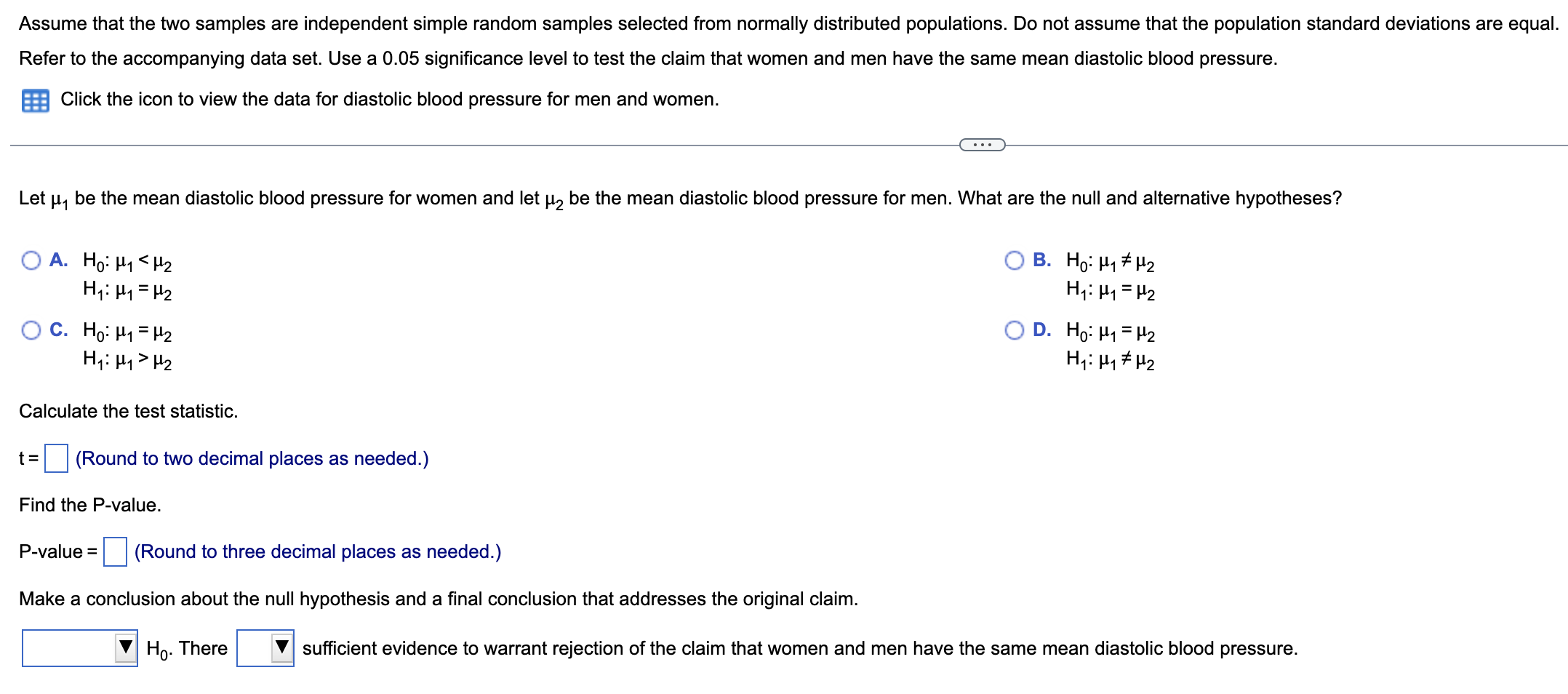Solved Assume that the two samples are independent simple | Chegg.com