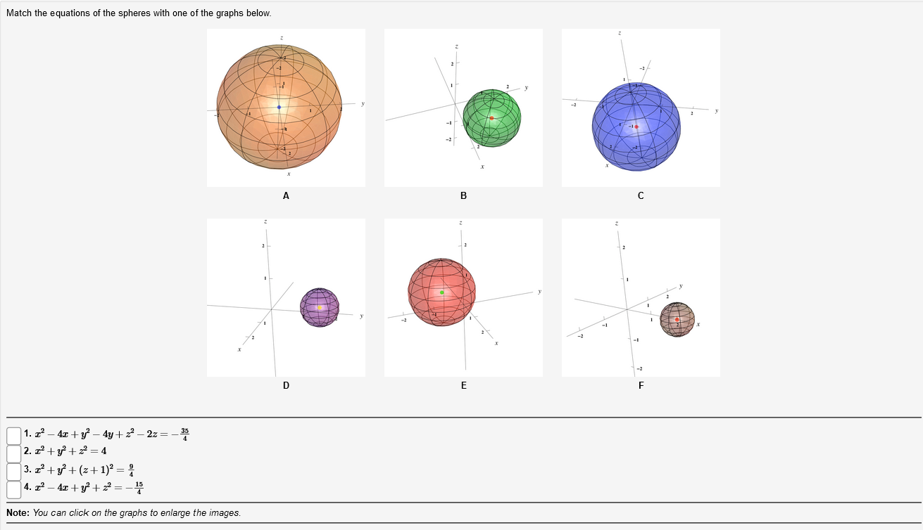 Solved Match the equations of the spheres with one of the | Chegg.com