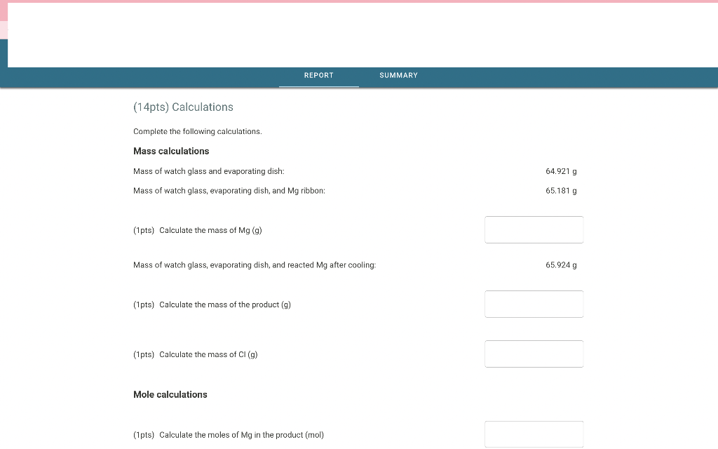 Solved (14pts) Calculations Complete the following | Chegg.com