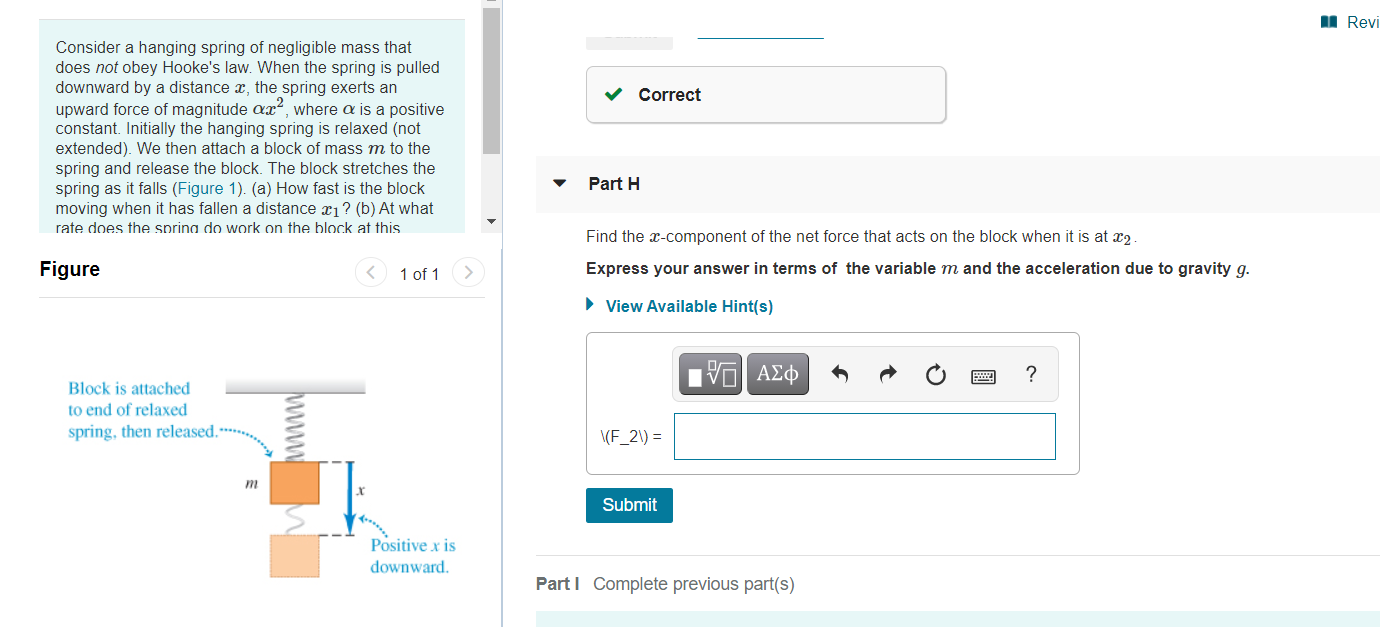 Solved A Revi Correct Consider a hanging spring of | Chegg.com