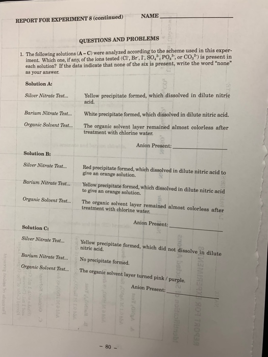 Solved Name Lab Partneris Date Report For Experiment 8