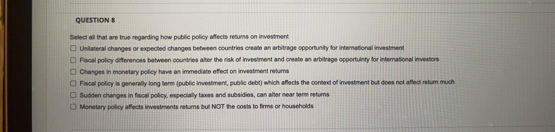 Solved Select all that are true regarding how public policy | Chegg.com